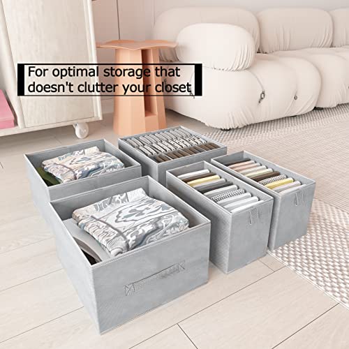 Bosuelife 6-shelves Hanging Closet Organizer with 5 Different Drawers, Foldable Closet Organizers and Storage for Wardrobe, Closet& RV, Clothes and Accessories Storage, Non-woven fabric, Gray