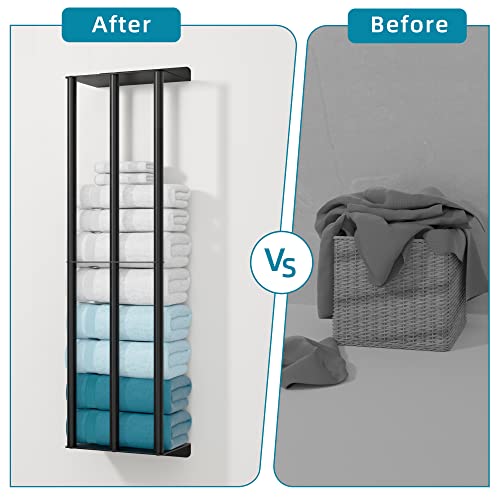 Susswiff Towel Racks for Bathroom, Towel Storage Wall Mounted, Rolled or Folded Towel Holder with 3 Bars, Sturdy and Large Capacity, Matte Black, Suitable for Bathe Towels and Hand Towels
