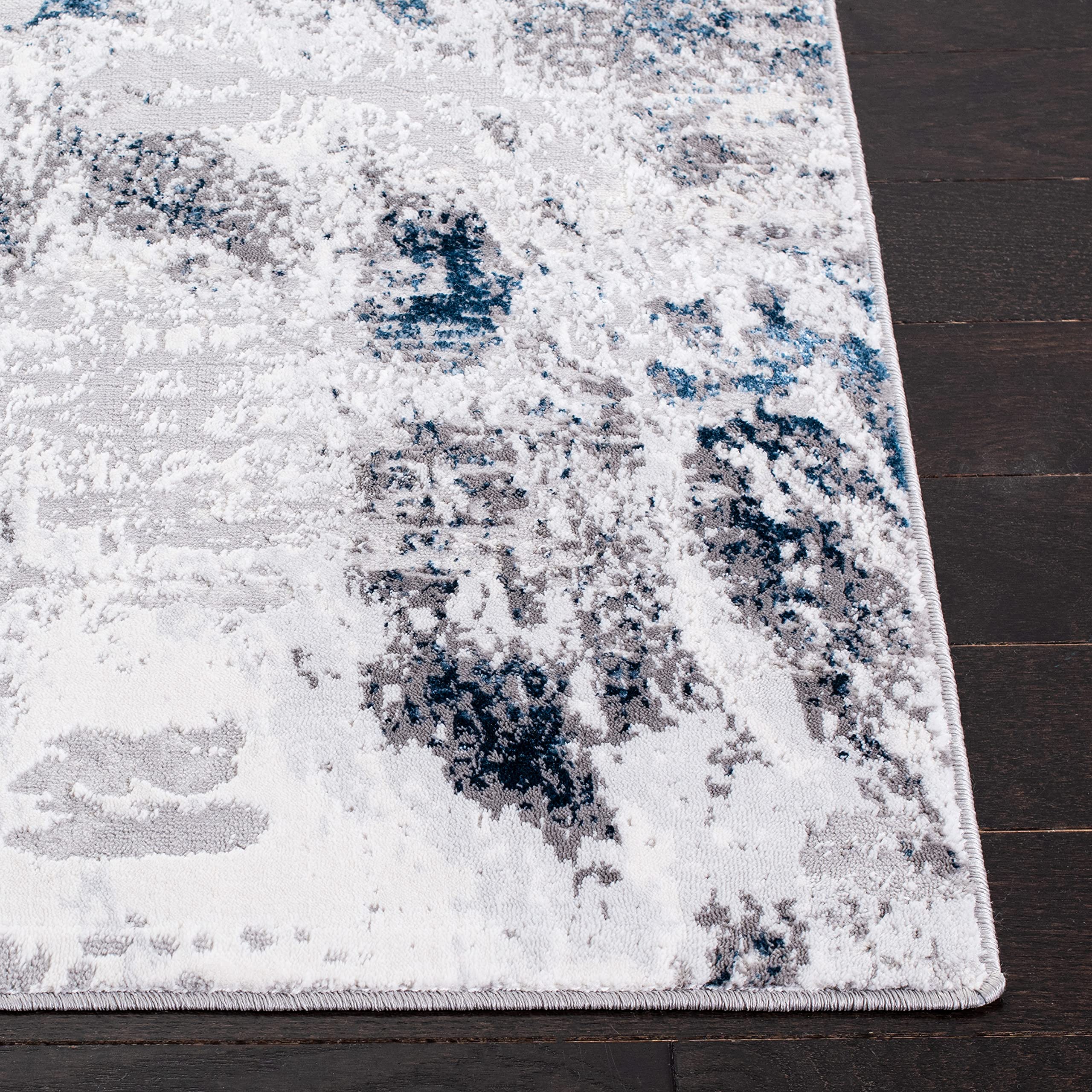 SAFAVIEH Amelia Collection Runner Rug - 2' x 12', Grey & Blue, Modern Abstract Design, Non-Shedding & Easy Care, Ideal for High Traffic Areas in Living Room, Bedroom (ALA232G)