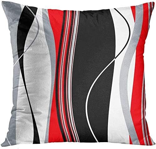 Emvency Set of 4 Throw Pillow Covers 16x16 Inches Decorative Cushion Modern Abstract Red Black White and Grey Wavy Vertical Stripes Dot Polyester Pillow Cases Square Pillocases for Bed Sofa