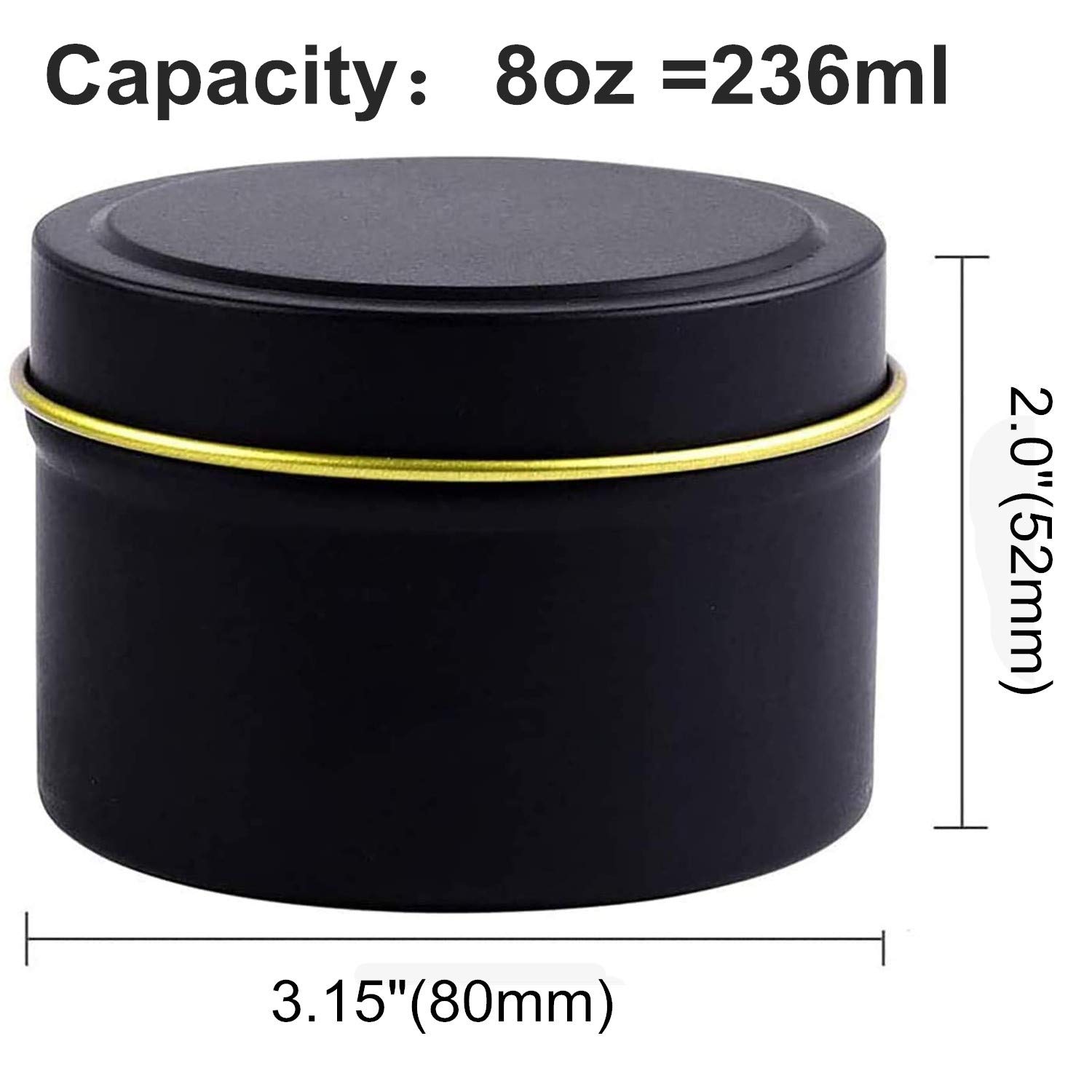 SONVIIBOX 24 Pack 8oz Candle Tins,Black candle tins for making candles bulk,8 oz Candle Jars,Tin Jars for Candle Making,metal tin jars (BLACK)