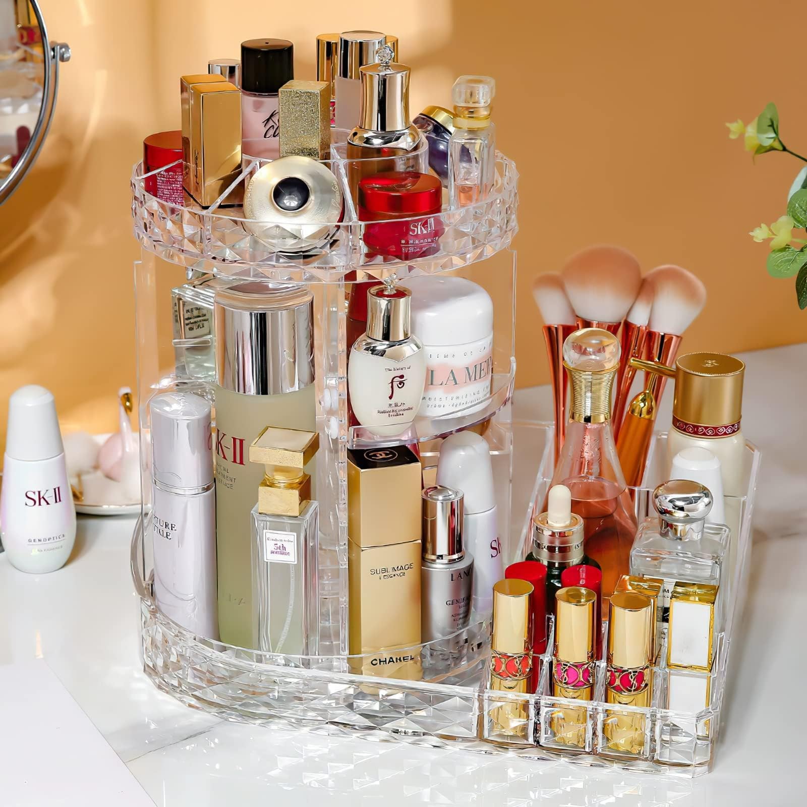 CONHENCI Large Capacity Rotating Acrylic 360 Degree Makeup Organizer 5 Layers Adjustable Cosmetic Storage Standr Best for Perfume Skincare Jewelry Display Dresser