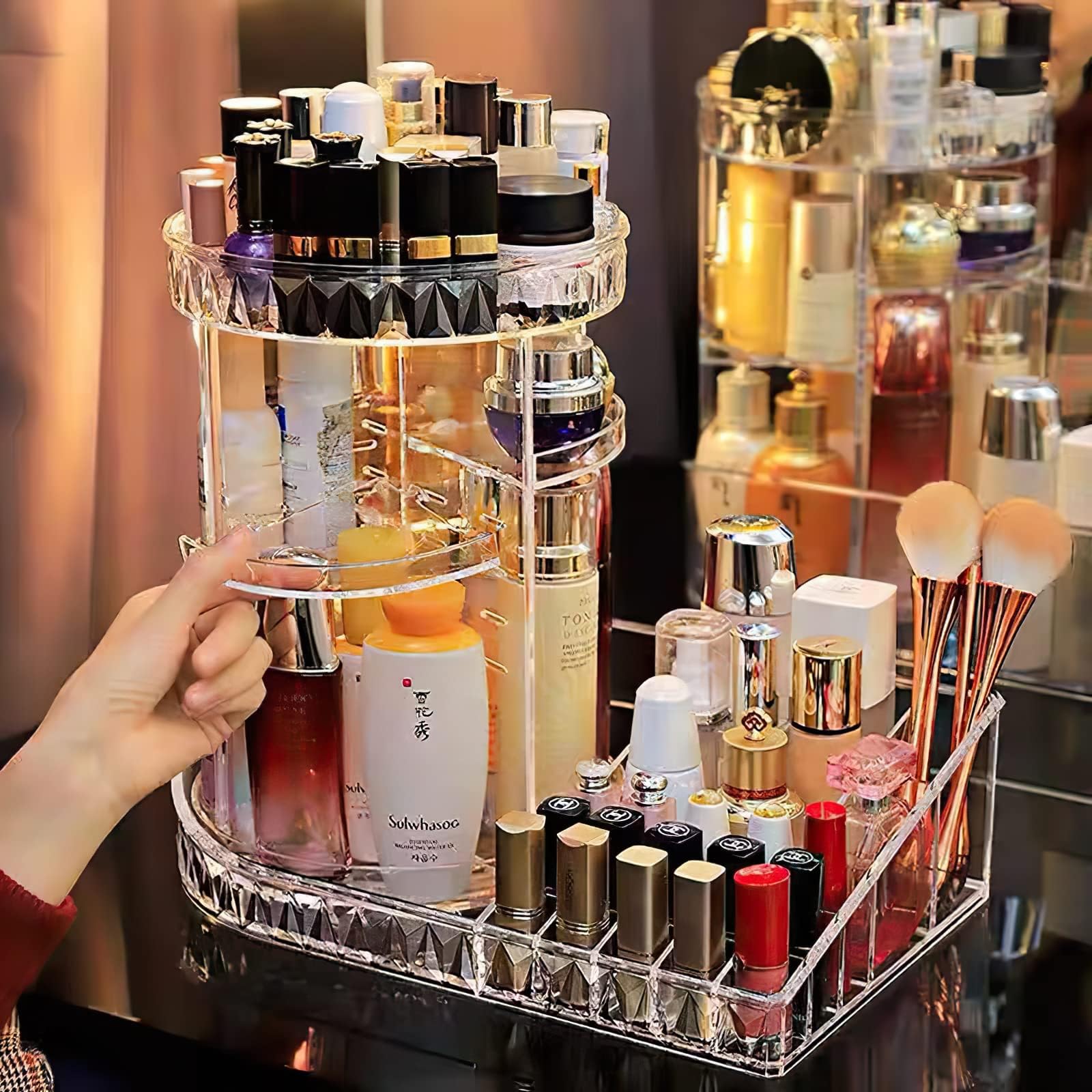 CONHENCI Large Capacity Rotating Acrylic 360 Degree Makeup Organizer 5 Layers Adjustable Cosmetic Storage Standr Best for Perfume Skincare Jewelry Display Dresser