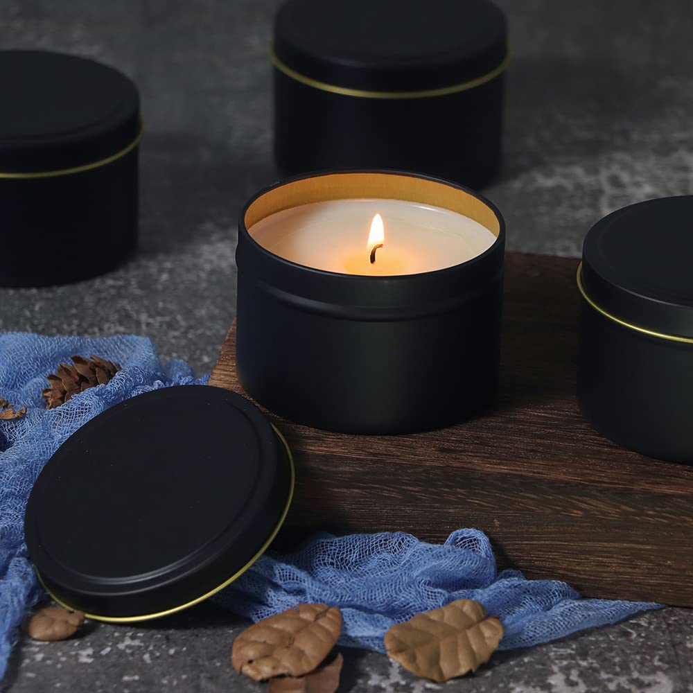 SONVIIBOX 24 Pack 8oz Candle Tins,Black candle tins for making candles bulk,8 oz Candle Jars,Tin Jars for Candle Making,metal tin jars (BLACK)