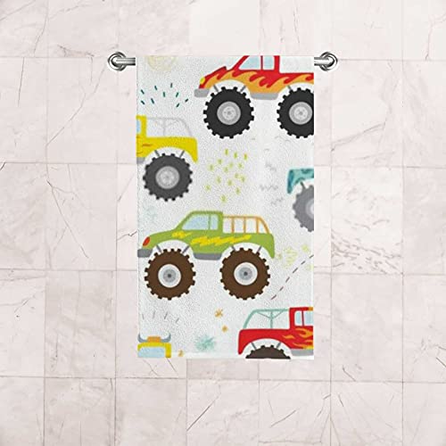 Hand Towels Set for Bathroom,Absorbent Dish Towels for Gym Spa,30"x15",Kids Doodle Monster Truck (2 PCS)