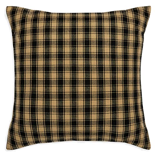 Cackleberry Home Black and Tan French Check Decorative Square Throw Pillow Case Covers Woven Cotton 18 x 18 Inches, Set of 2