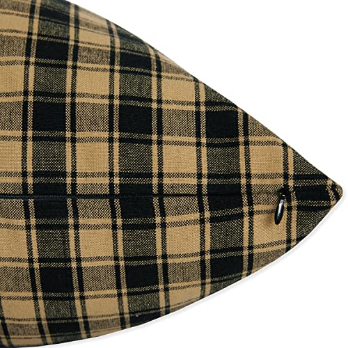 Cackleberry Home Black and Tan French Check Decorative Square Throw Pillow Case Covers Woven Cotton 18 x 18 Inches, Set of 2