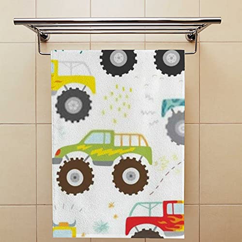 Hand Towels Set for Bathroom,Absorbent Dish Towels for Gym Spa,30"x15",Kids Doodle Monster Truck (2 PCS)