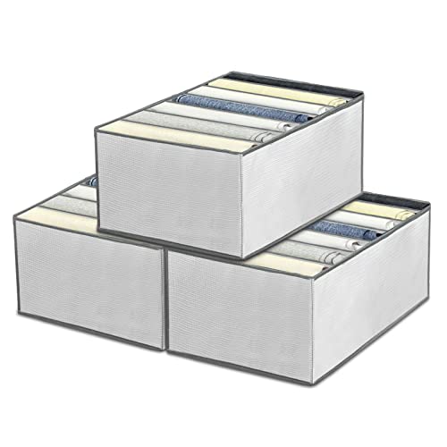 Wardrobe Clothes Organizer for Drawers, New Version Foldable Cube Organizers for/Wardrobe/Closet/Drawer, Sturdy Fabric Storage Basket Cube with Built-in Boards, Closet Organizers,Grey