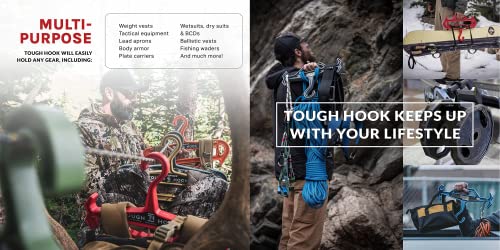Tough Hook Original Multipurpose Heavy Duty Hanger | 200 lb Capacity | USA Made |for Heavy Gear & Equipment (Tactical Gear, Backpacks, Body Armor, Plate Carrier Vests, Lead Aprons, Scuba BCDs)