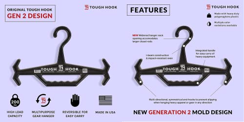 Tough Hook Original Multipurpose Heavy Duty Hanger | 200 lb Capacity | USA Made |for Heavy Gear & Equipment (Tactical Gear, Backpacks, Body Armor, Plate Carrier Vests, Lead Aprons, Scuba BCDs)