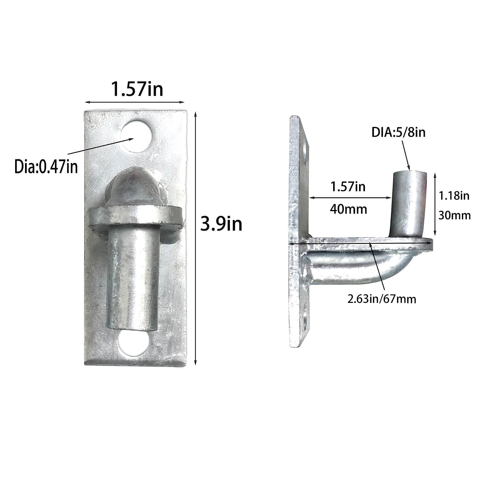 2 Pack Wall Mount Flat Back Gate Hinges, Chain Link Wood Fence Post Gate Hinge with 5/8 Hinge Pin (Screws Not Included), Heavy Duty Galvanized Steel Wall Plate Hinges,