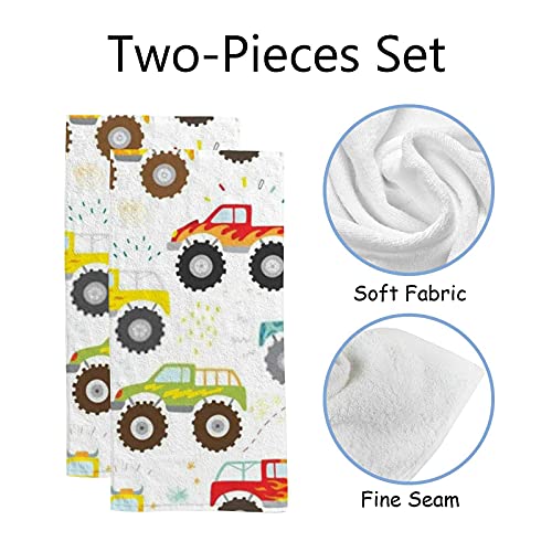 Hand Towels Set for Bathroom,Absorbent Dish Towels for Gym Spa,30"x15",Kids Doodle Monster Truck (2 PCS)