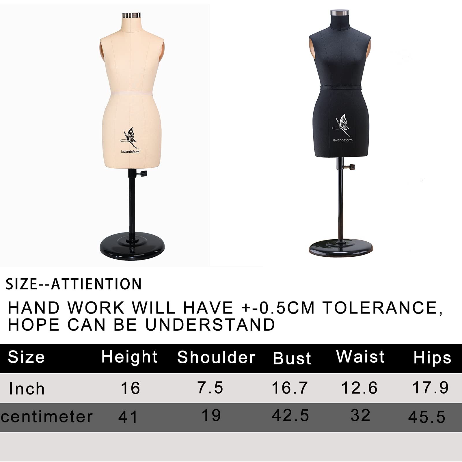 lavandeform Half Scale Dress Form(Not Adult Full Size) 1:2 Miniature Sewing Half Size Mannequin. straightly into Body Inside, Fully Pinnable Dressmaker Dummy. (Black)