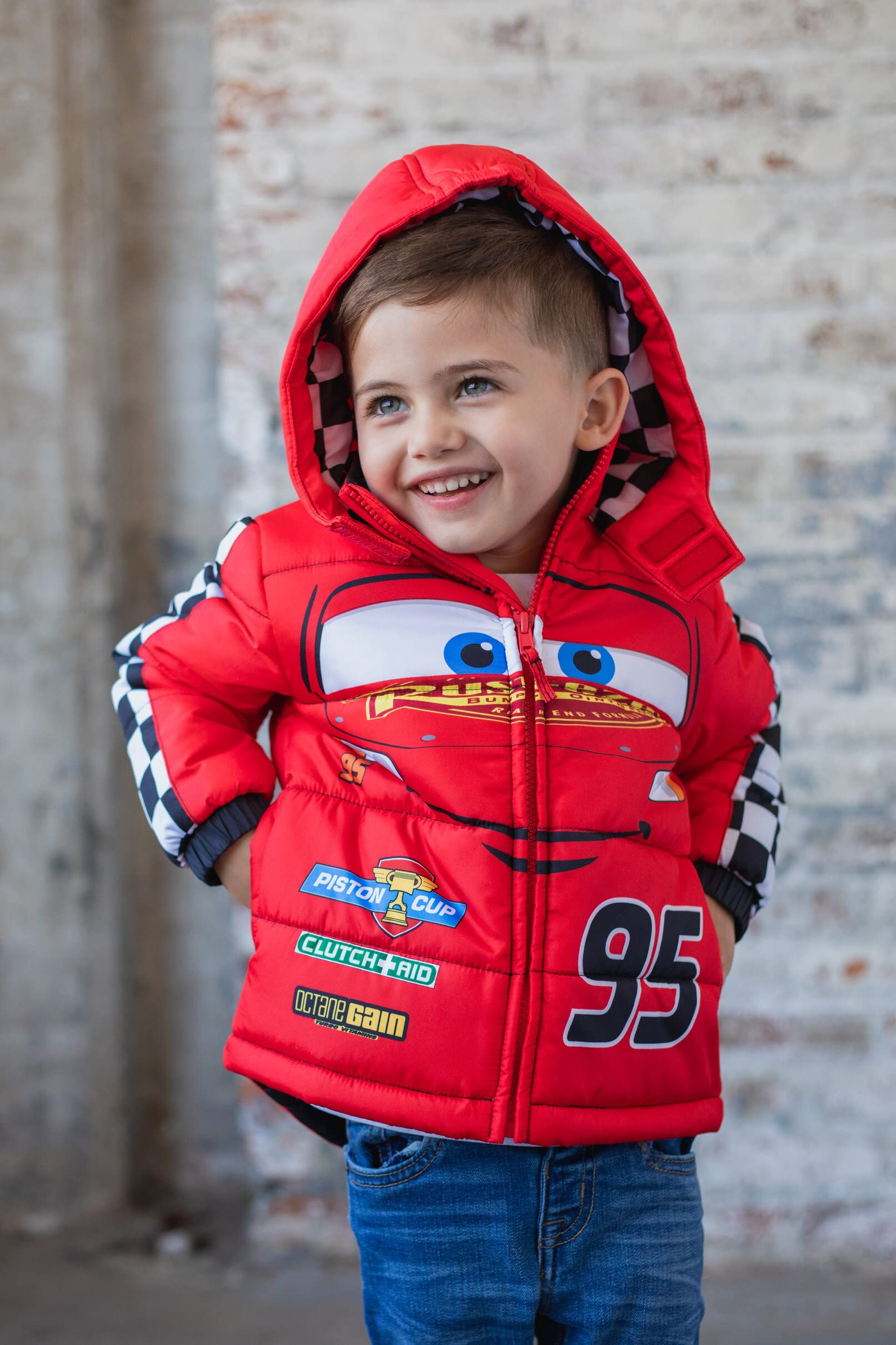 Disney Pixar Cars Lightning McQueen Toddler Boys Winter Coat Puffer Jacket Red 4T
