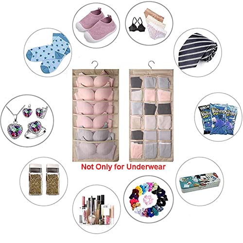 YUNZSXJY Durable Hanging Closet Organizer for Underwear Double Sided with Mesh Pockets,Space Saving Storage Pocket Bra Clothes Socks Organizer Home Basics. (Gray, 2PCS 6+6 Pockets)