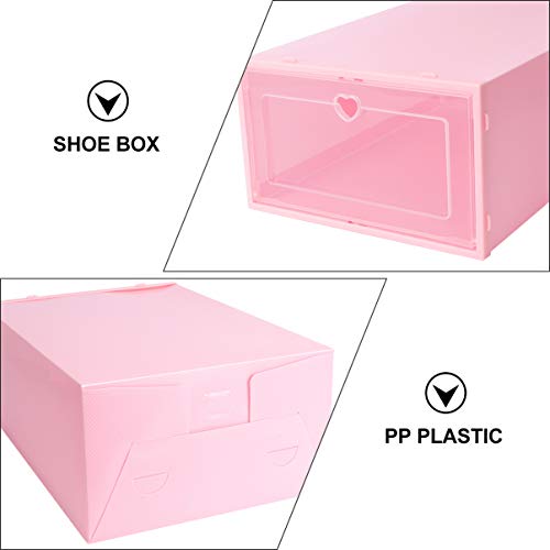 DOITOOL 6Pcs Plastic Shoes Boxes Stackable Shoe Organizer Bins Foldable Shoe Container Drawer Type Shoe Organizer (Pink)