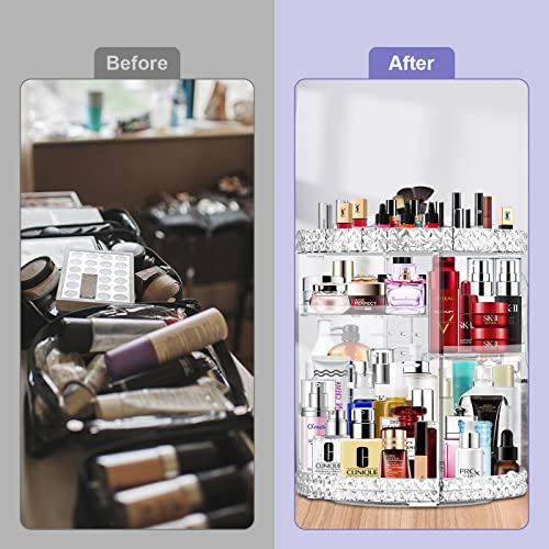 360 Rotating Makeup Organizer Large Capacity Cosmetics Organizer Beauty Organizer Clear Cosmetic Storage Display Case with 8 Layers and Detachable Shelves for Bedroom Dresser
