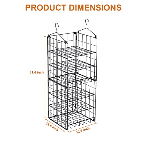 Glolaurge 6 Tier Hanging Closet Organizer and Storage, Closet Hanging Shelves with 2 Hooks, Metal Closet Shelf Organizer for Clothing, Sweaters, Handbags
