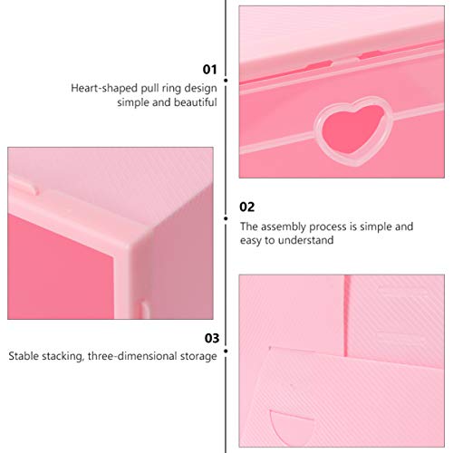 DOITOOL 6Pcs Plastic Shoes Boxes Stackable Shoe Organizer Bins Foldable Shoe Container Drawer Type Shoe Organizer (Pink)