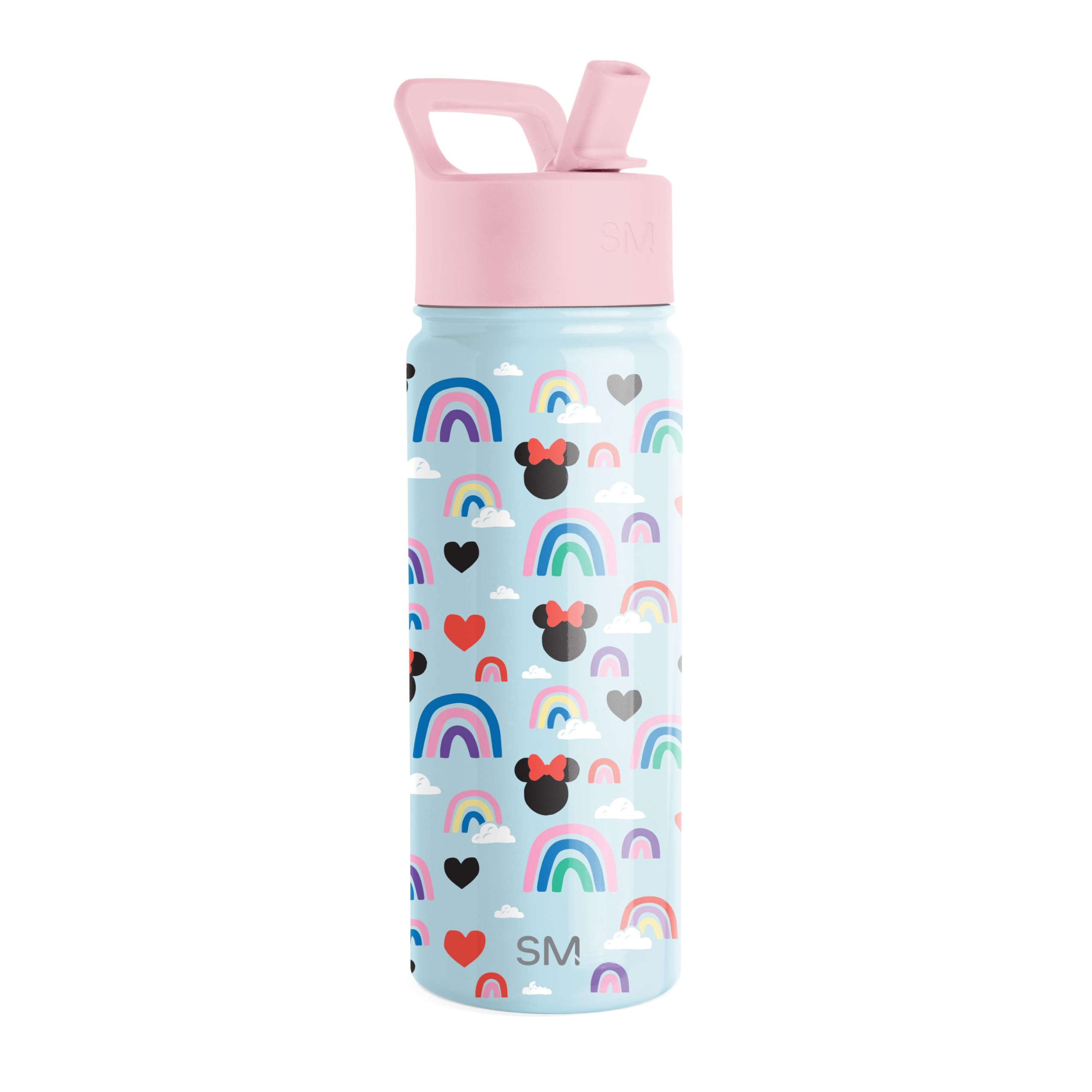 Simple Modern Disney Minnie Mouse Kids Water Bottle with Straw Lid | Reusable Insulated Stainless Steel Cup for Girls, School | Summit Collection | 18oz, Minnie Mouse Rainbows
