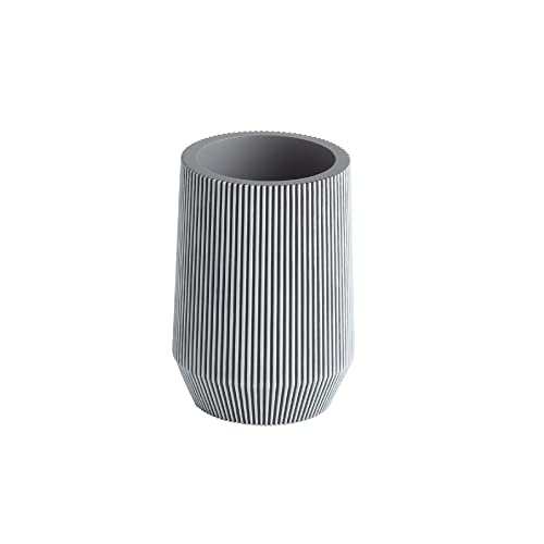 Roselli Trading Company 4pc - Commodore Stripes Bathroom Accessory Set - Toothbrush Holder, Tumbler, Soap Dish, and Lotion Pump Ba Gray, White