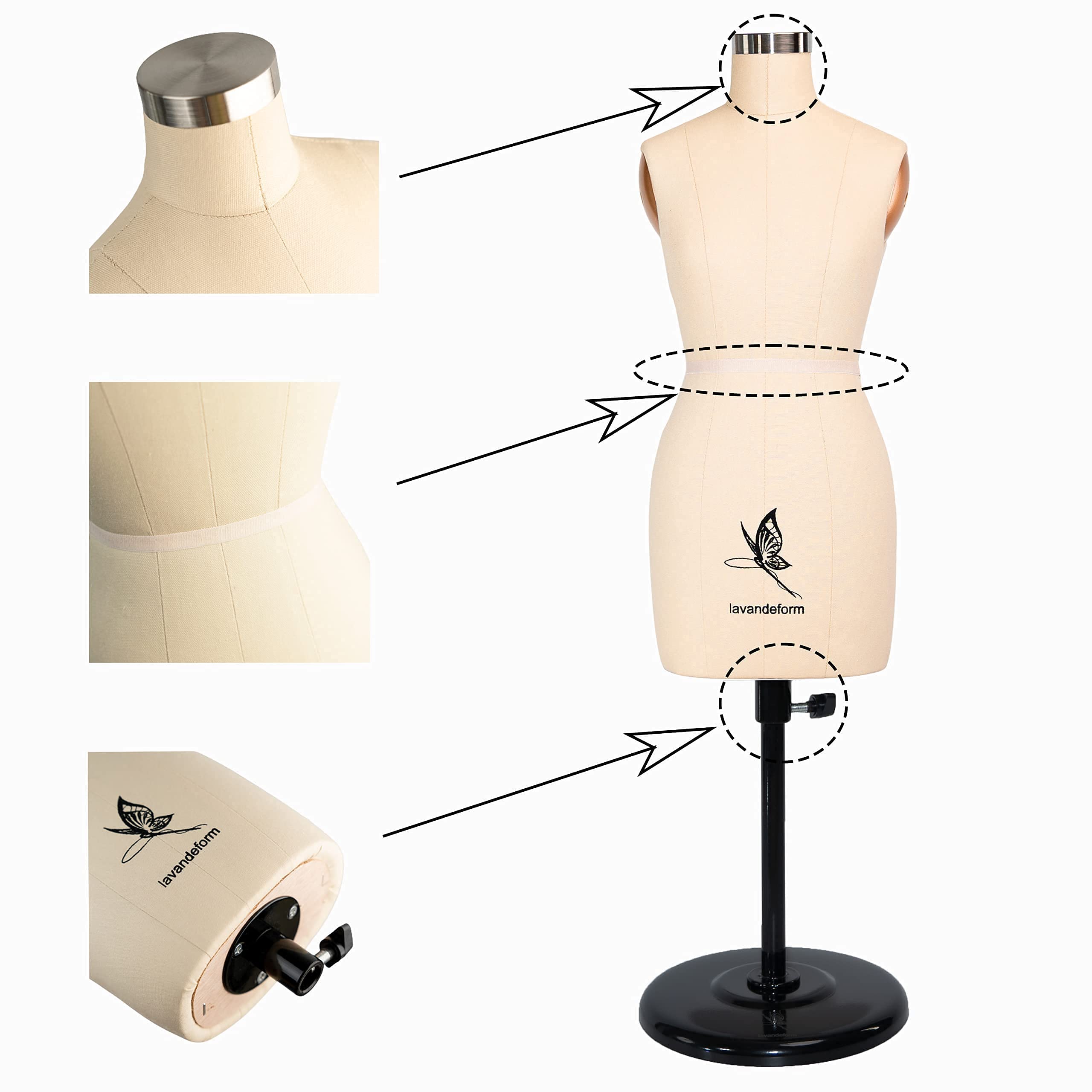 lavandeform Half Scale Dress Form(Not Adult Full Size) 1:2 Miniature Sewing Half Size Mannequin. straightly into Body Inside, Fully Pinnable Dressmaker Dummy. (Black)