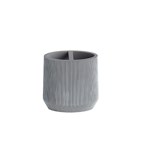 Roselli Trading Company 4pc - Commodore Stripes Bathroom Accessory Set - Toothbrush Holder, Tumbler, Soap Dish, and Lotion Pump Ba Gray, White