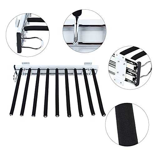 Pull Out Trousers Rack 9 Arms Closet Pants Hanger Bar Stainless Steel Hanger Rail Extendable Trousers Hanger for Clothes Towel Scarf Trousers Tie, 18.11x12.83in (Left Installation)