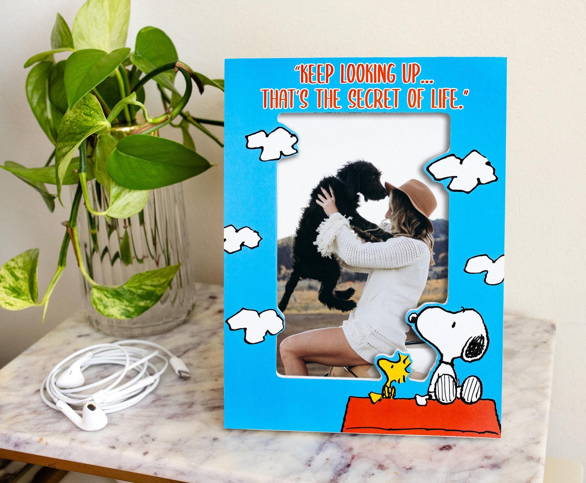 Silver Buffalo Peanuts Snoopy Woodstock Keep Looking Up Photo Picture Frame, Blue, 4 x 6 Inches