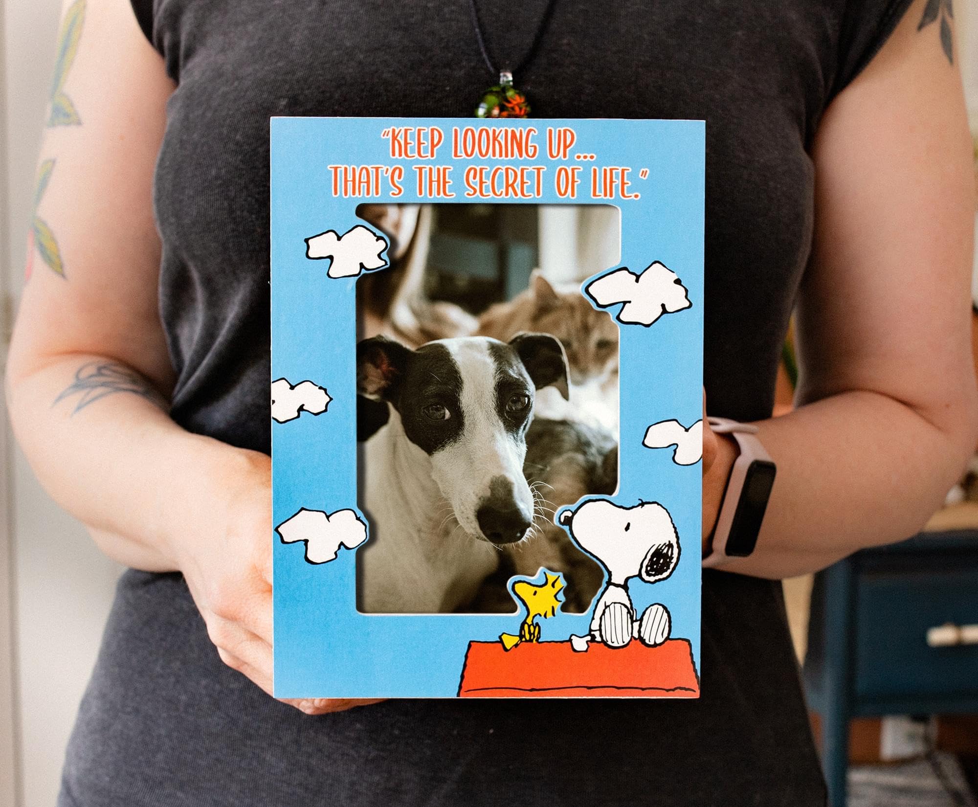 Silver Buffalo Peanuts Snoopy Woodstock Keep Looking Up Photo Picture Frame, Blue, 4 x 6 Inches