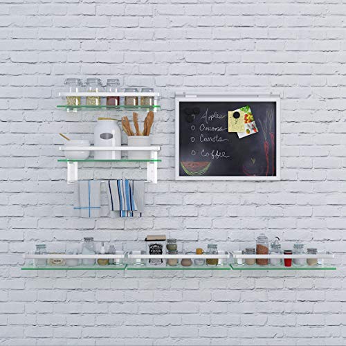 VOLPONE Glass Bathroom Shelf 15.7in Bathroom Shelf Wall Mounted Floating Glass Shelves with Towel Holder Glass Shower Shelf 2 Tier (Sliver)