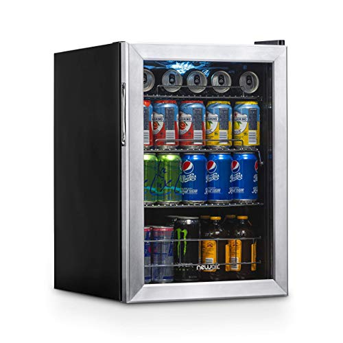 NewAir Beverage Refrigerator Cooler with 90 Can Capacity - Mini Bar Beer Fridge with Right Hinge Glass Door - Cools to 34F - AB-850 - Stainless Steel (Renewed)