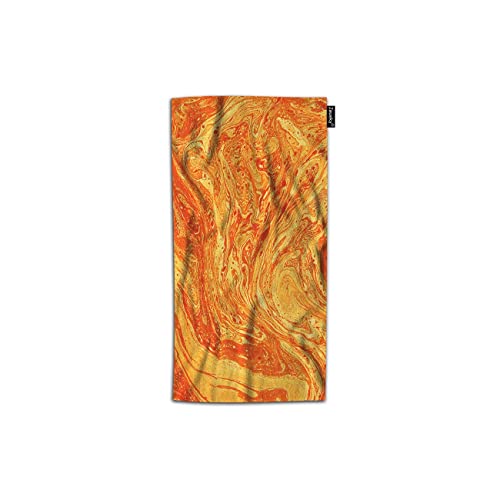 Zaueky Liquid Orange Marble Texture Hand Towel Unusual Magma Color Artistic Craft Decorative Bathroom Towels Soft Highly Absorbent Face Towel for Hotel Gym Spa 15X30 Inch