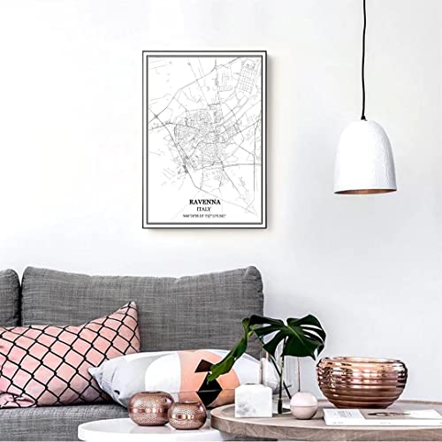 TANOKCRS Ravenna Italy Map Wall Art Canvas Print Poster Artwork Unframed Modern Black and White Map Souvenir Gift Home Decor