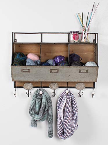 Kate and Laurel Arnica Rustic Wood and Metal Wall Storage Pockets with Hooks