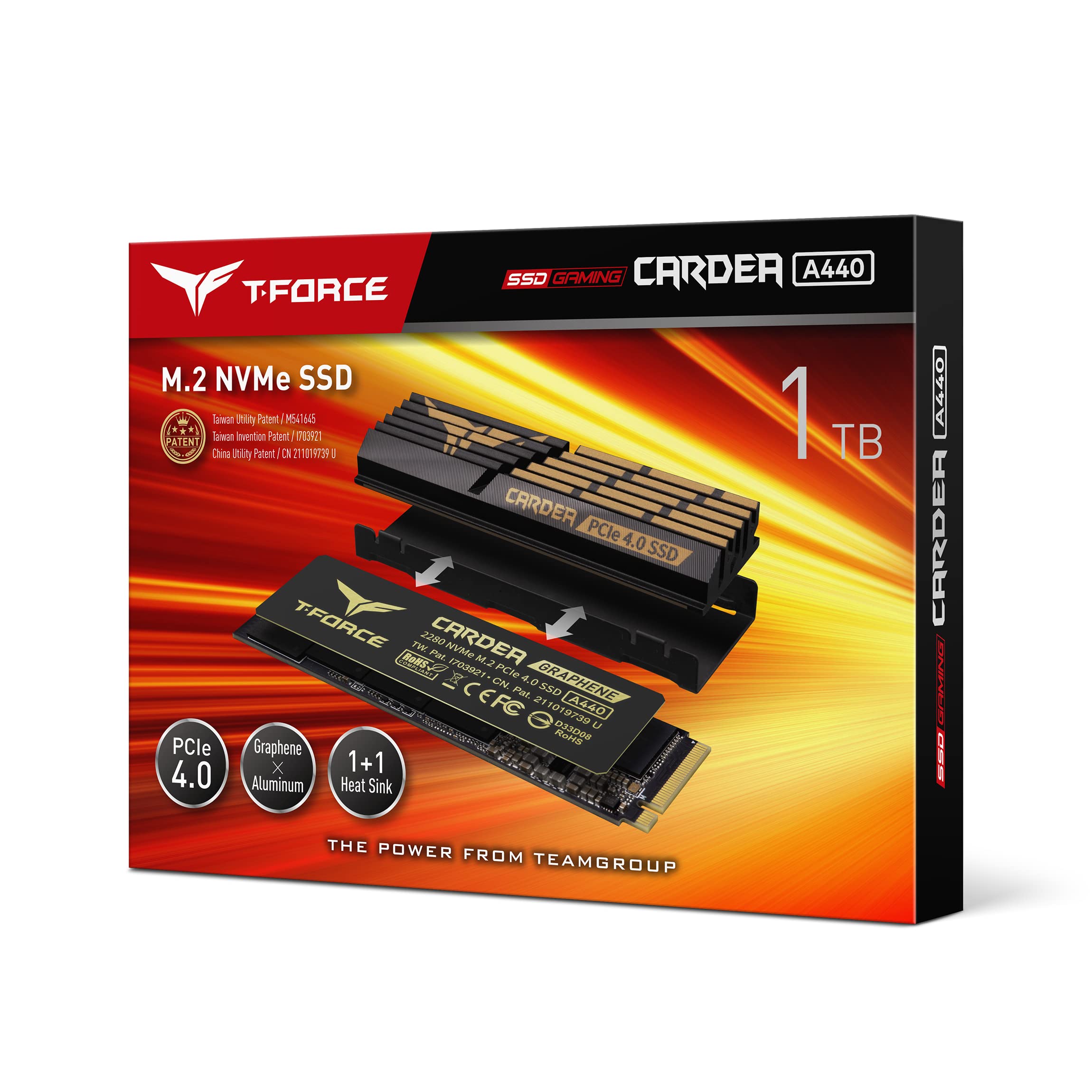 TEAMGROUP T-Force CARDEA A440 Graphene & Aluminum Heatsink 1TB with DRAM SLC Cache 3D NAND TLC NVMe PCIe Gen4 x4 M.2 2280 Gaming Internal SSD Read/Write 7,000/5,500 MB/s TM8FPZ001T0C327