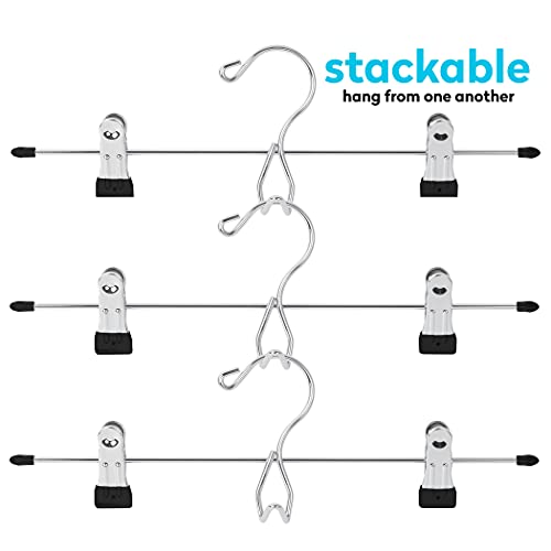 Richards Homewares Stackable Skirt and Slack Hanger, 4-Piece Set, Black Vinyl Coated Steel Chrome Adjustable Clips