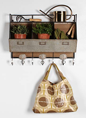 Kate and Laurel Arnica Rustic Wood and Metal Wall Storage Pockets with Hooks