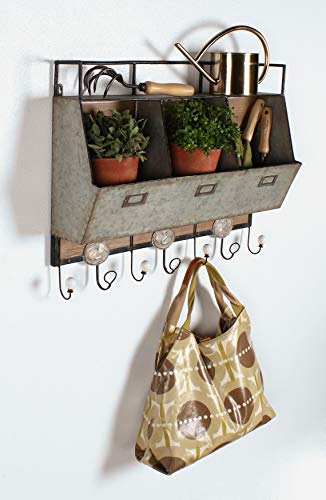Kate and Laurel Arnica Rustic Wood and Metal Wall Storage Pockets with Hooks