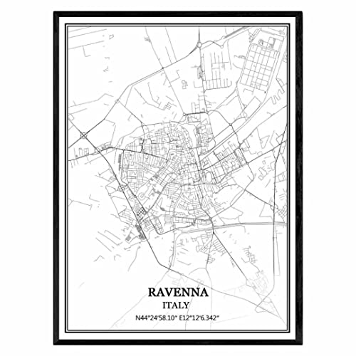 TANOKCRS Ravenna Italy Map Wall Art Canvas Print Poster Artwork Unframed Modern Black and White Map Souvenir Gift Home Decor