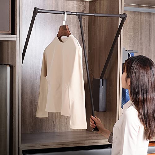 mellifuous Pull Down Closet Rod Adjustable Extender Closet Hanging Rod, 30 lbs Load Capacity Closet Bar for Hanging Clothes, Wardrobe Lift Saving Space Aluminium Rod Automatic Rebound (26''-35'')
