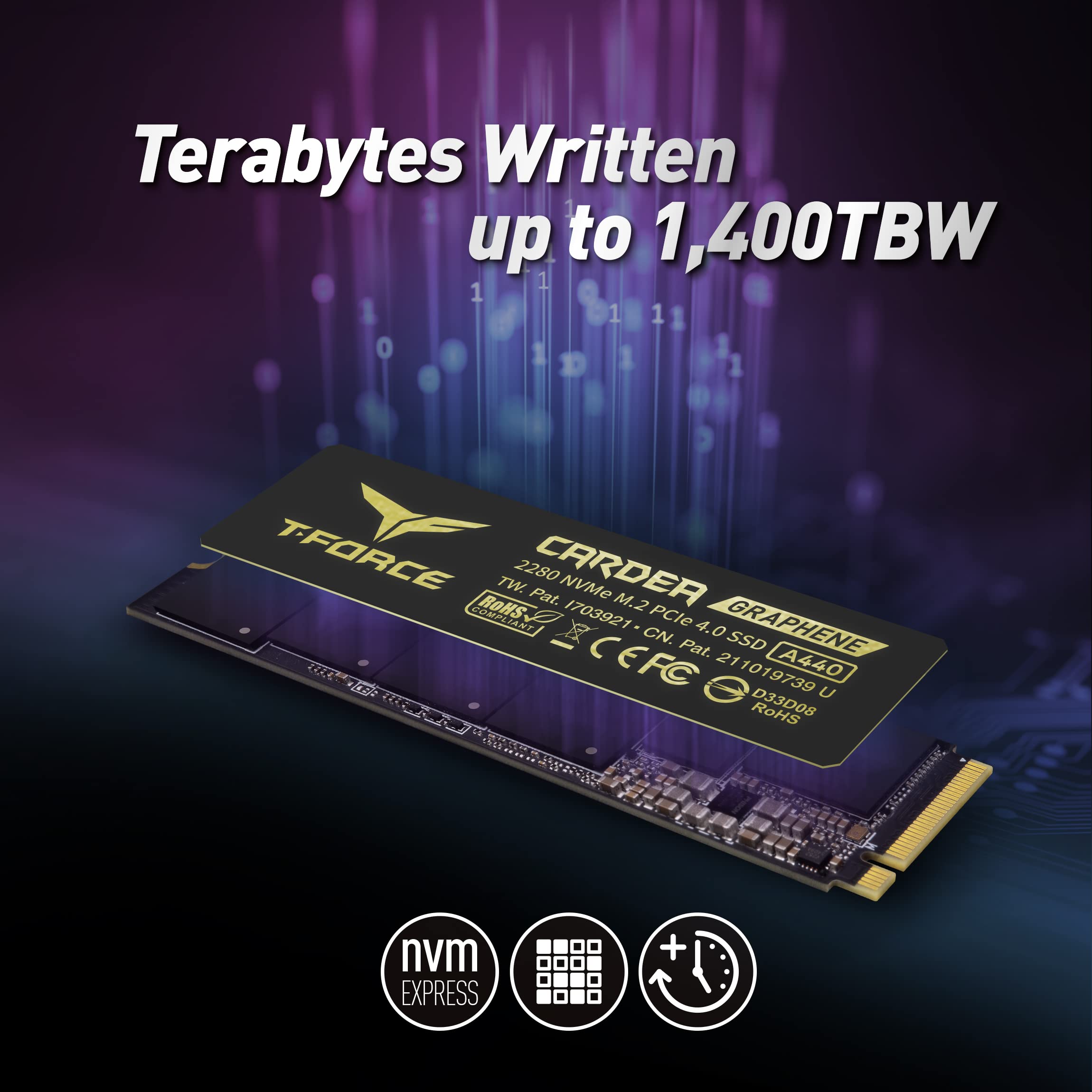 TEAMGROUP T-Force CARDEA A440 Graphene & Aluminum Heatsink 1TB with DRAM SLC Cache 3D NAND TLC NVMe PCIe Gen4 x4 M.2 2280 Gaming Internal SSD Read/Write 7,000/5,500 MB/s TM8FPZ001T0C327