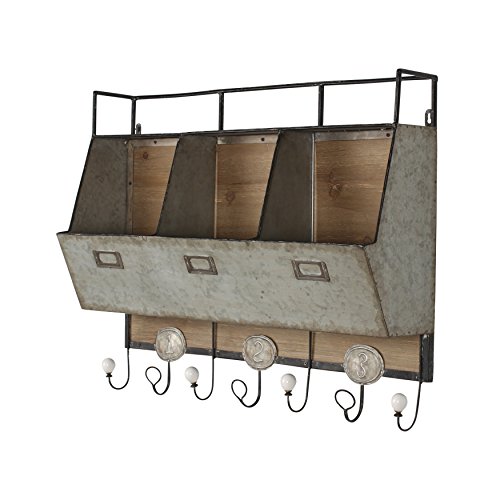 Kate and Laurel Arnica Rustic Wood and Metal Wall Storage Pockets with Hooks