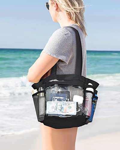 ULG Shower Bag, Mesh Shower Caddy with Waterproof Bag and Slippers Pocket, Large Hanging Portable Shower Tote Beach Bag with S Hook for College, Dorm, Gym, Camp, Beach, Pool
