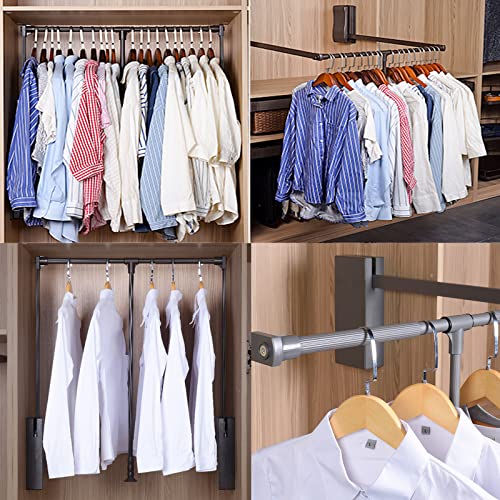 mellifuous Pull Down Closet Rod Adjustable Extender Closet Hanging Rod, 30 lbs Load Capacity Closet Bar for Hanging Clothes, Wardrobe Lift Saving Space Aluminium Rod Automatic Rebound (26''-35'')