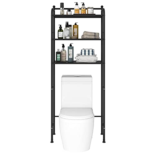 FKUO 3-Tier Metal Bathroom Storage Rack Over The Toilet Storage Shelves Bathroom Organizer Finishing Shelf,Saver Space (Matte Black)