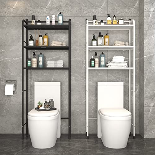 FKUO 3-Tier Metal Bathroom Storage Rack Over The Toilet Storage Shelves Bathroom Organizer Finishing Shelf,Saver Space (Matte Black)