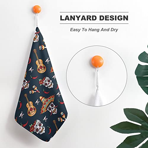 Lurnise Hand Towel Guitar Skull Hand Towels Dish Towel Lanyard Design for Bathroom Kitchen Sports