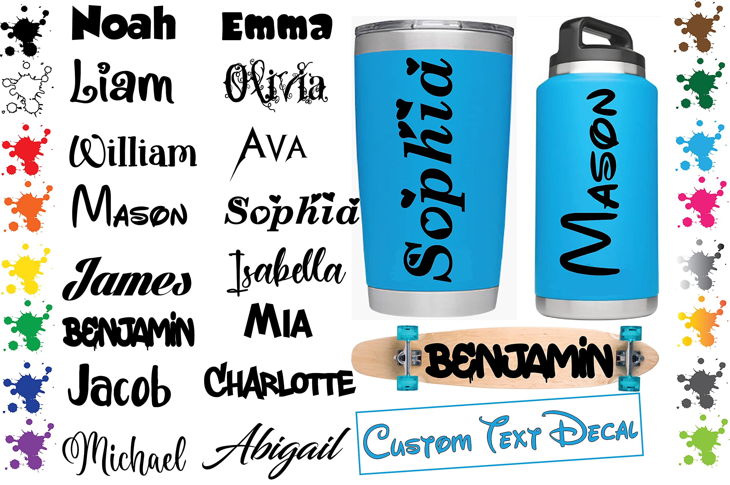 Crazy Wall Decals Personalized Custom Font Name Decal Sticker Compatible with Yeti RTIC Tumbler Cup - Laptop - Phones - RV - Boats - Notebooks - Vehicles - Design Your Own - Custom Vinyl Sticker